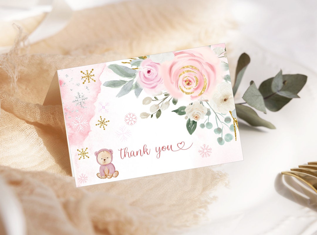 Teddy Bear Thank You Card Thank You Card Pink Teddy Bear Thank You Girl ...