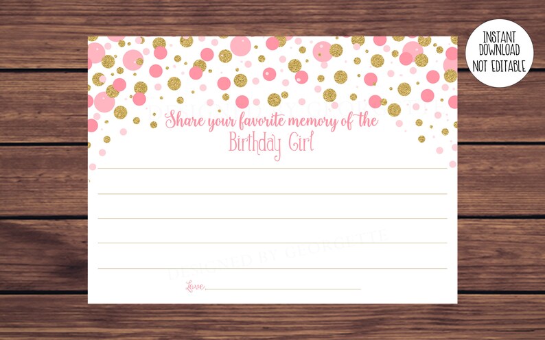 Share Your Favorite Memory of the Birthday Girl Pink and Gold | Etsy