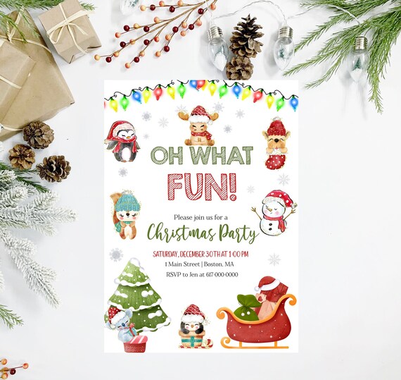 Kids Christmas Party Invitation, Holiday Party, Oh What Fun Christmas ...
