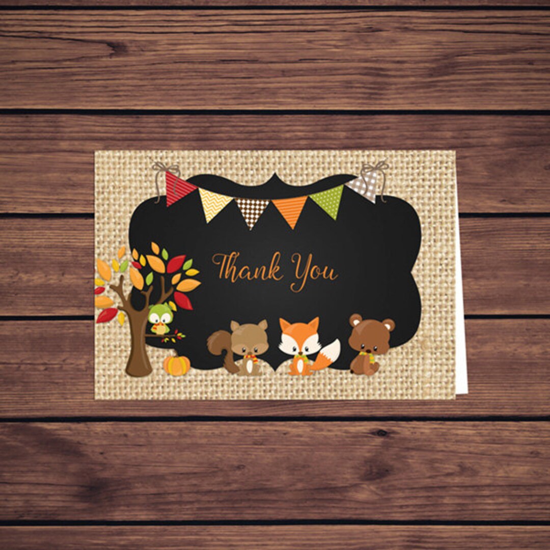 Fall Woodland Thank You Card Instant Download Woodland Thank You Card ...