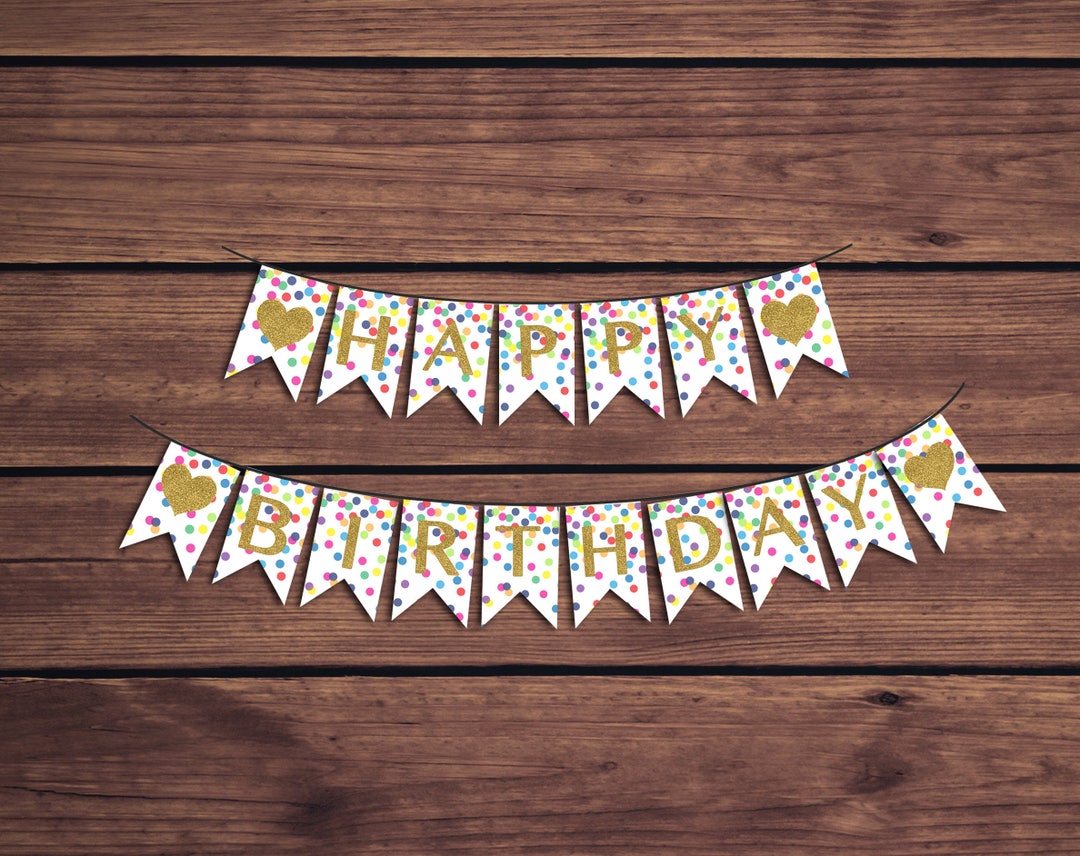 Rainbow Confetti Birthday Banner Happy Birthday Bunting - Etsy
