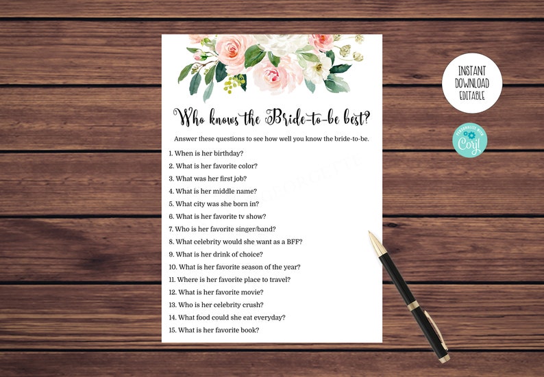 Editable Who Knows the Bride to Be Best Game Pink Bridal - Etsy