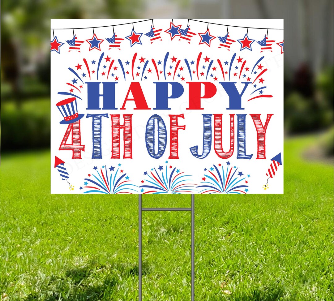 4th of July Yard Sign Happy 4th of July Lawn Sign Red White and Blue ...