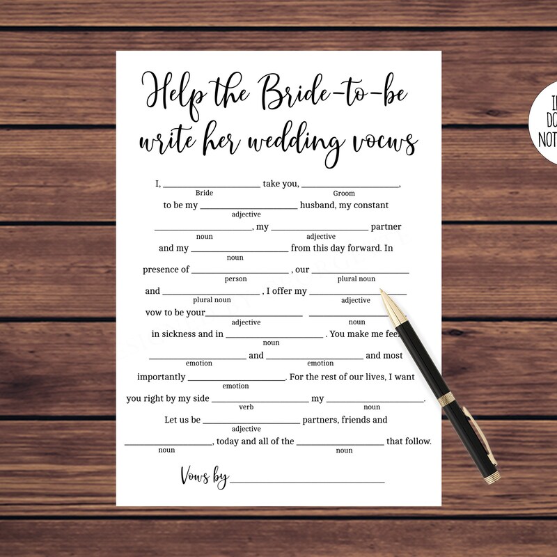 Wedding Madlibs - Etsy