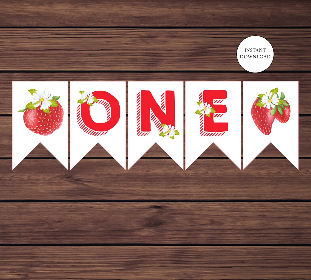 Strawberry 1st Birthday Banner, Strawberry ONE Bunting, 1st Birthday ...