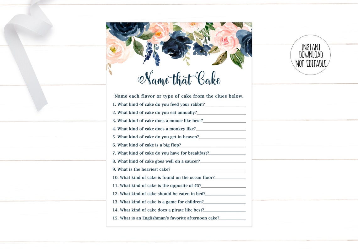 Name that Cake Game Navy Blue Pink Bridal Shower Instant | Etsy