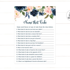 Name That Cake Game Navy Blue Pink Bridal Shower Instant Download Not ...