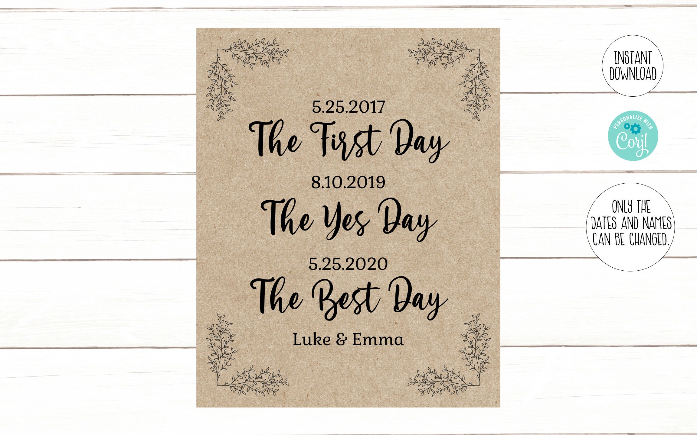 Editable First Day Yes Day Sign Kraft Wedding Relationship | Etsy