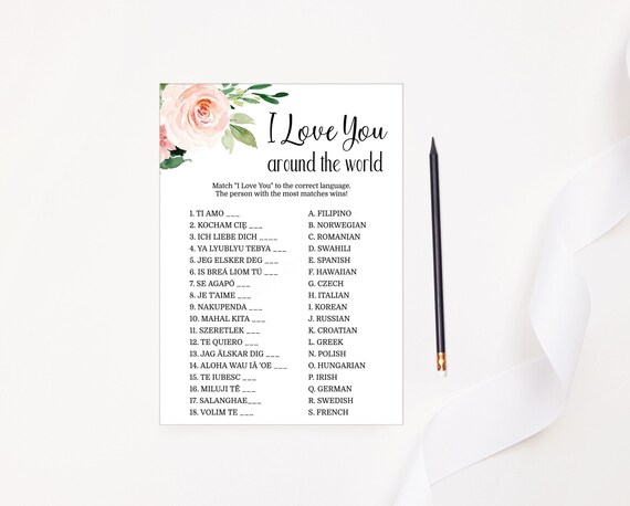 I Love You Around The World Bridal Shower Game Pink Floral Bridal