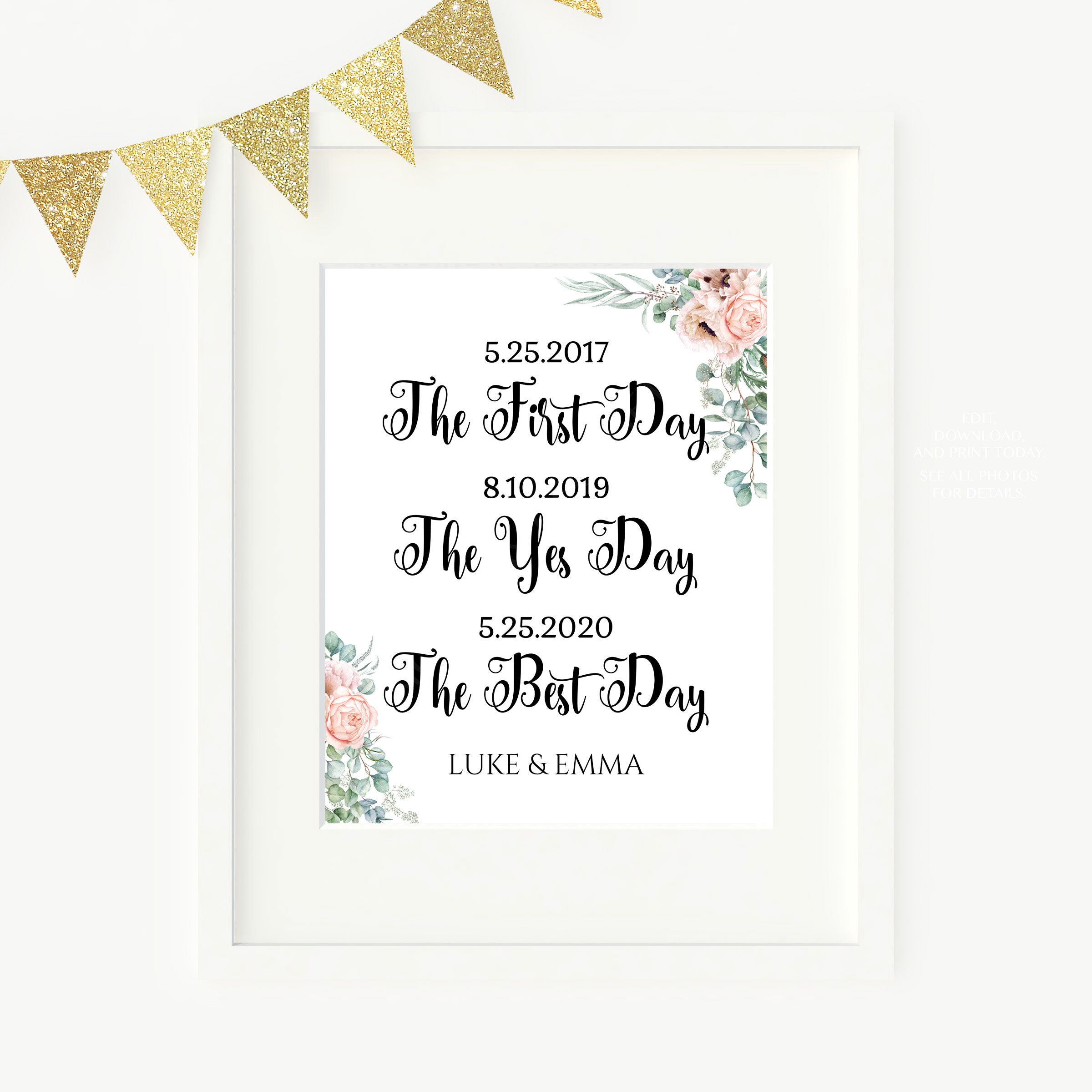 Editable Relationship Dates Sign Pink Floral First Day Yes | Etsy