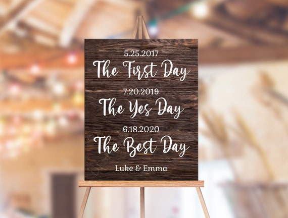Editable Relationship Dates Sign, First Day Yes Day Best Day Wedding ...