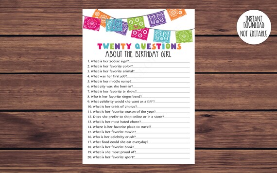 Twenty Questions about the Birthday Girl, Fiesta 20 Questions, Know the ...