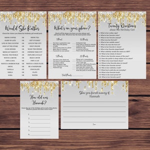 Editable Birthday Party Game Bundle Gold and Silver Would She Rather ...