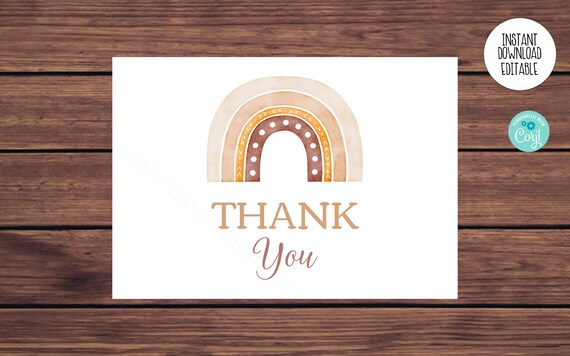 Rainbow Thank You Card, Editable Neutral Thank You Card, Instant ...