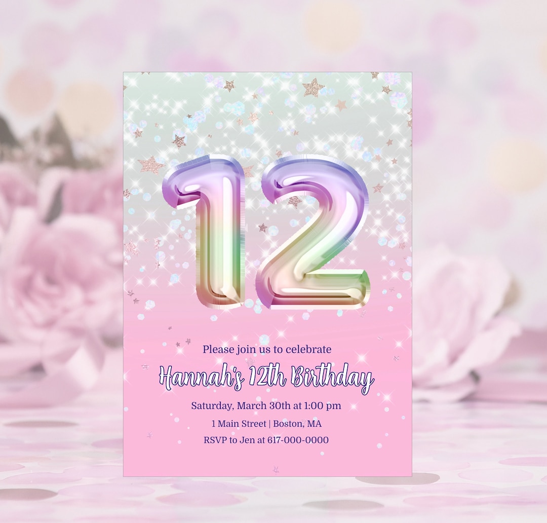 12th Birthday Invitation Rainbow Birthday Invitation Instant Download ...
