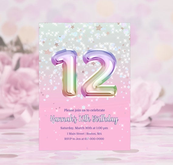 12th Birthday Invitation, Rainbow Birthday Invitation, Instant Download ...