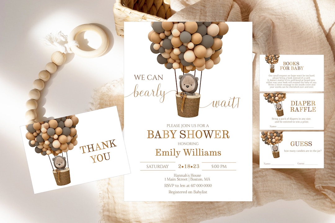 Teddy Bear Baby Shower Invitation Set Boy Baby Shower Invitation Brown ...