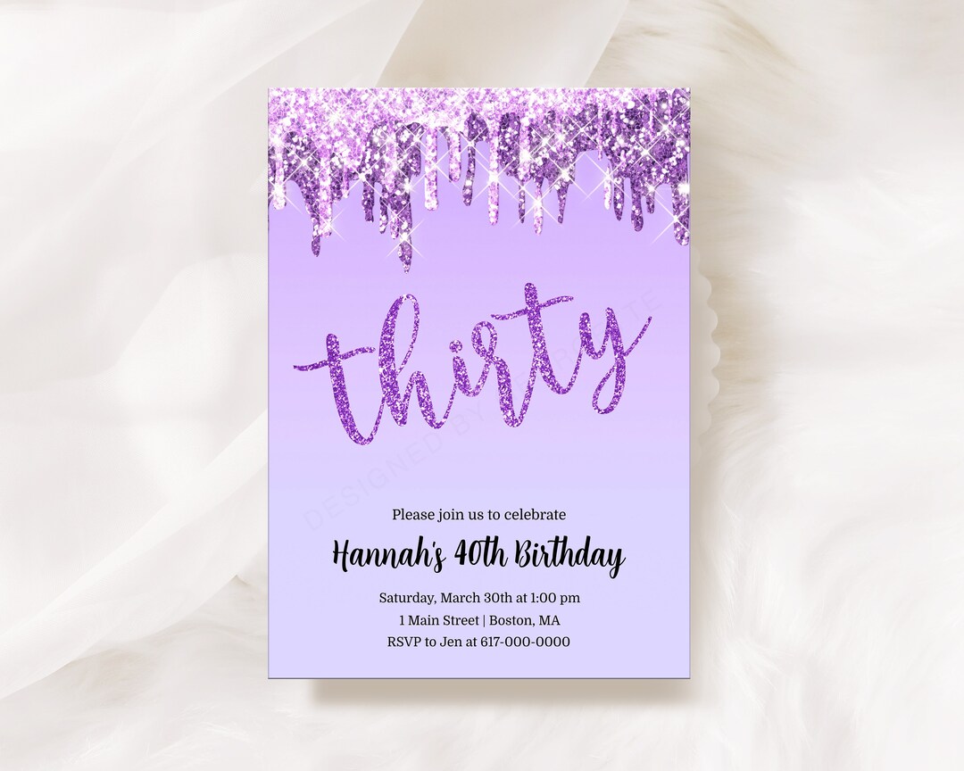 Editable Birthday Invitation Purple Birthday Invitation Modern ...