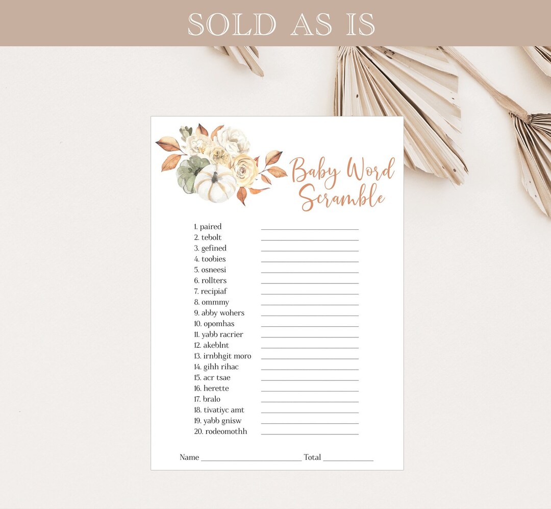 Pumpkin Word Scramble Baby Shower Game Fall Baby Shower Games Instant ...