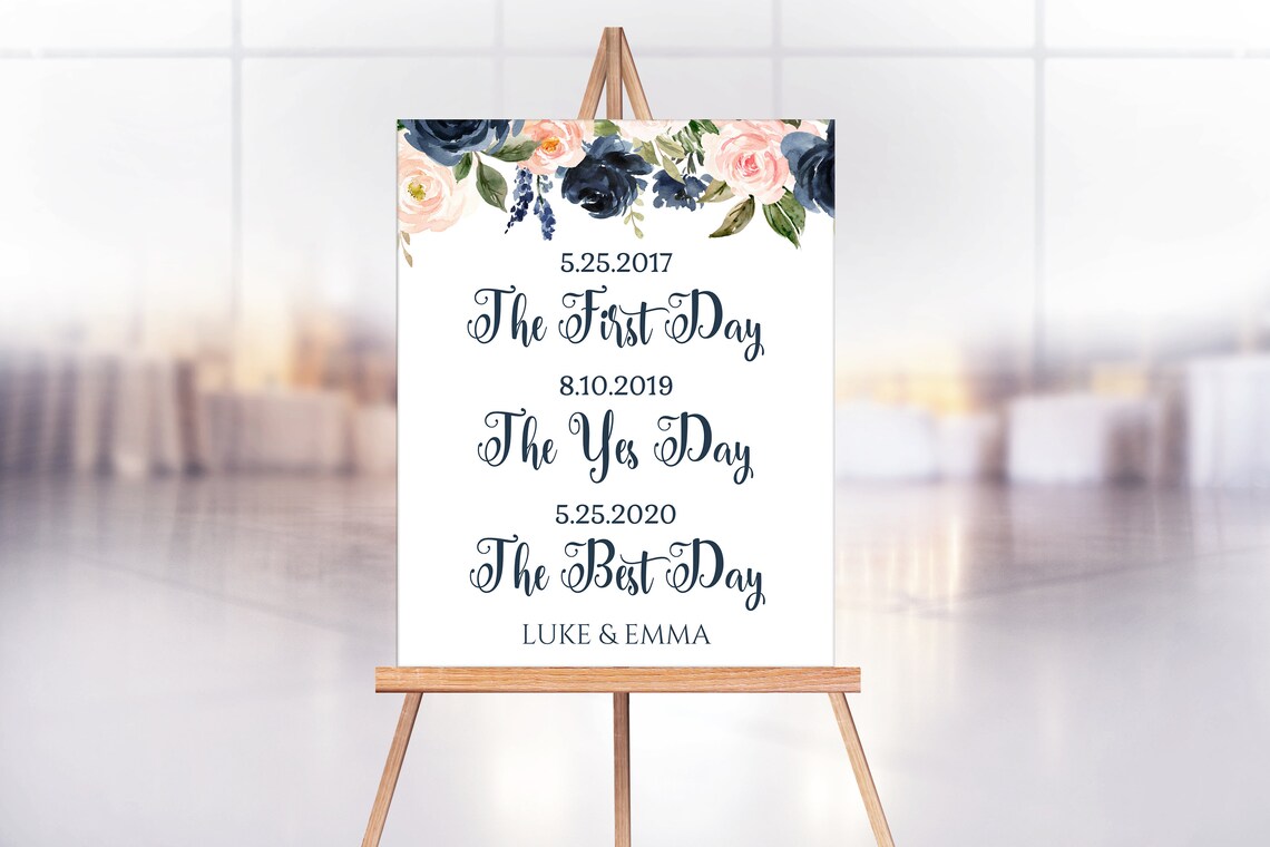 Editable Relationship Dates Sign Navy Blue Pink Floral First | Etsy