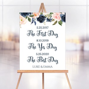 Editable Relationship Dates Sign Navy Blue Pink Floral First Day Yes ...
