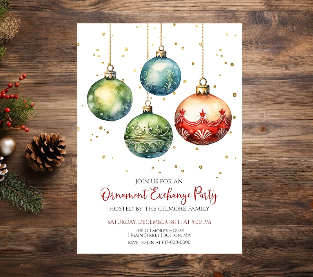 Christmas Party Invitation Ornament Exchange Party Invitation Instant