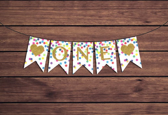 Rainbow Confetti Birthday Banner, One Bunting, Colorful Confetti 1st ...
