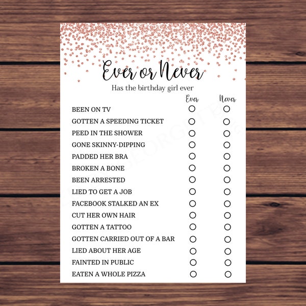 Printable Never Have I Ever Game - Etsy