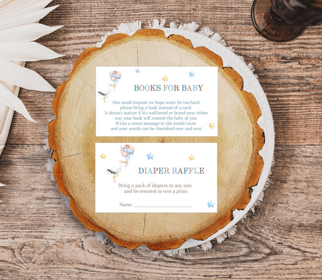 Editable Stork Diaper Raffle and Books for Baby Set Boy Blue Baby ...