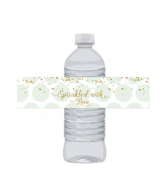 Mint and Gold Water Bottle Labels, Sprinkled with Love, Mint Green and ...