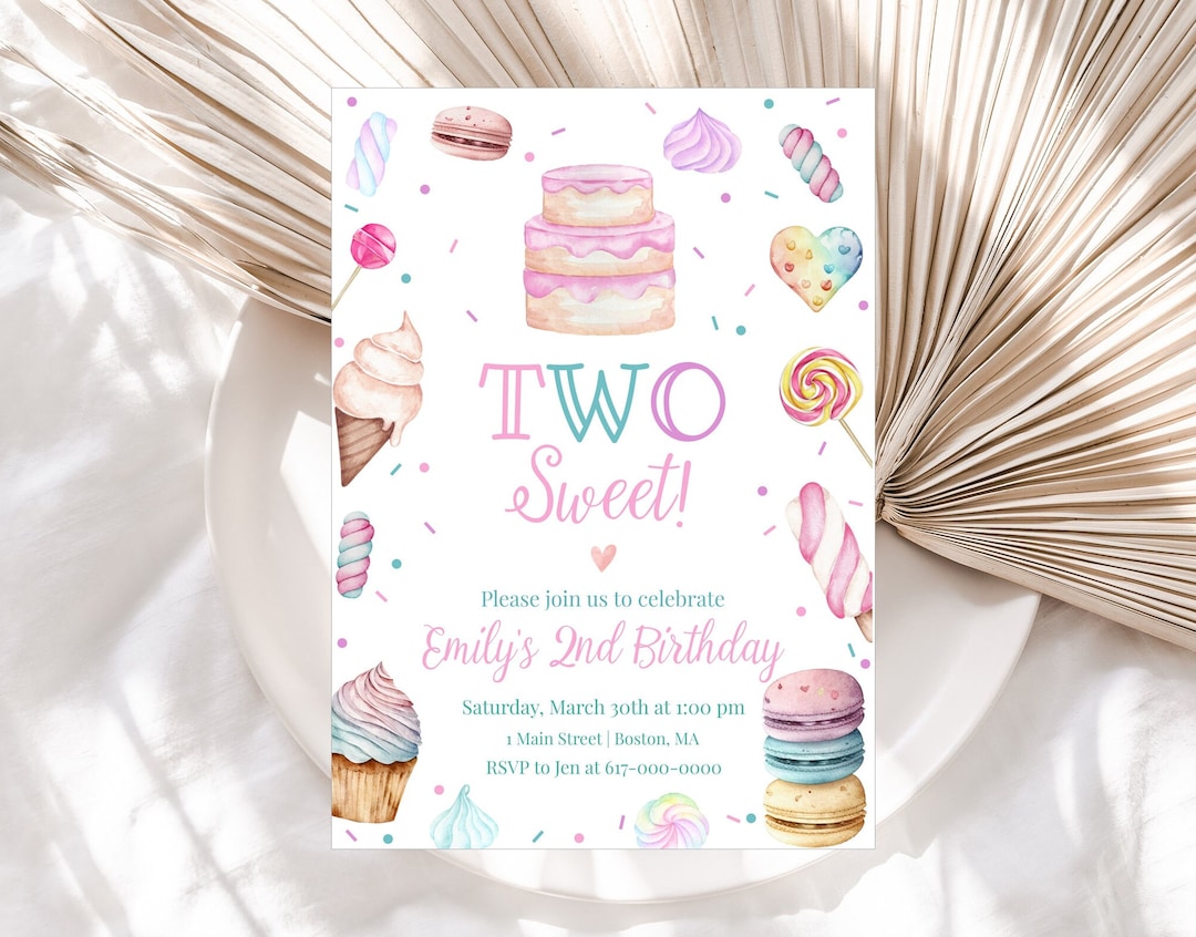 Two Sweet Invitation, 2nd Birthday Invitation, Sweet Birthday, Any Age ...