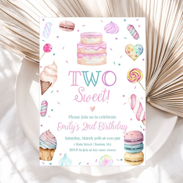 Two Sweet Birthday Digital Invitation - Etsy