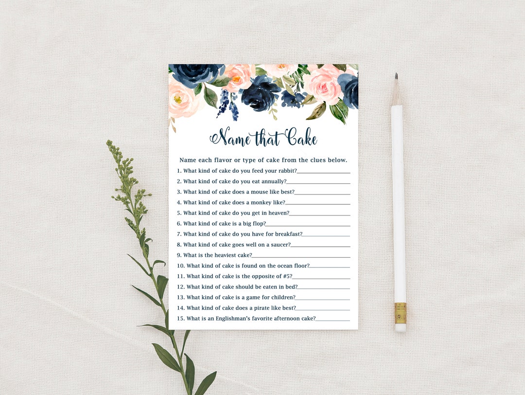 Name That Cake Game Navy Blue Pink Bridal Shower Instant Download ...