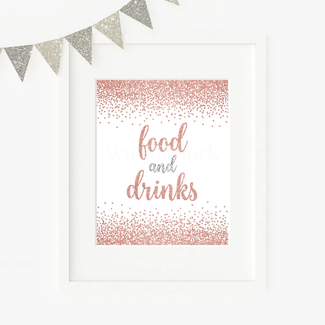 Food and Drinks Sign, Rose Gold and Silver Food Drink Sign, Instant ...
