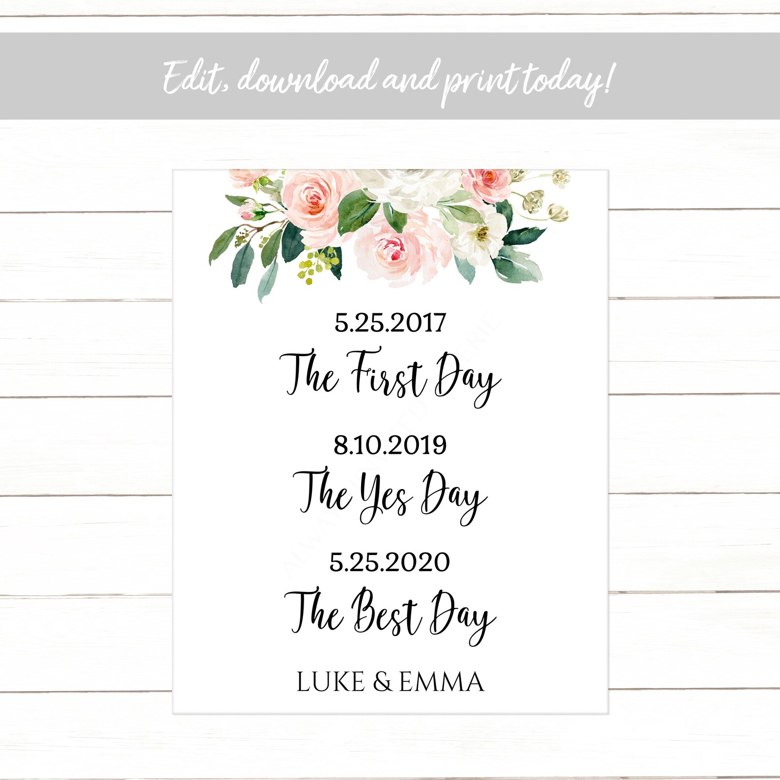 Editable Relationship Dates Sign Blush Pink Floral First Day | Etsy