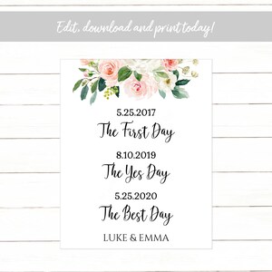 Editable Relationship Dates Sign Blush Pink Floral First Day - Etsy