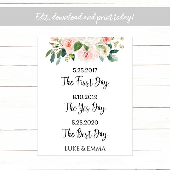 Decorations Weddings Editable Relationship Dates Sign Blush Pink Floral ...