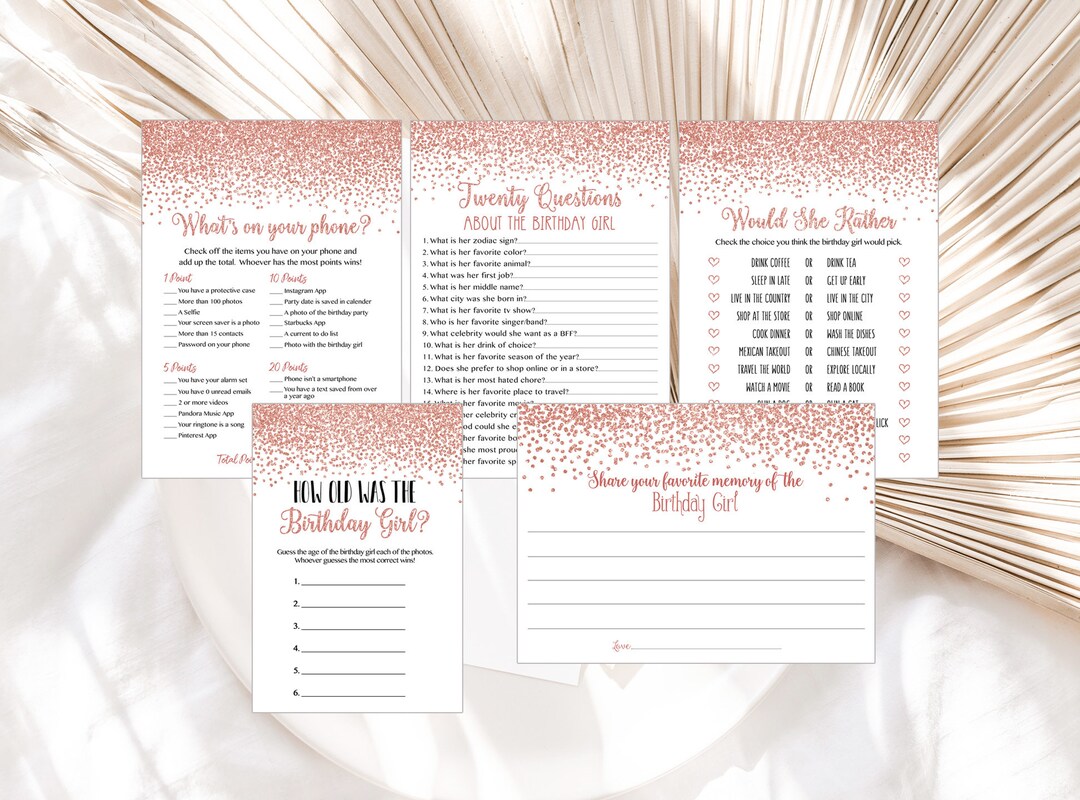 Adult Birthday Game Bundle for Her Rose Gold Whats in Your Phone Twenty ...