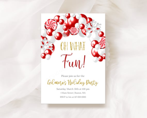 Christmas Party Invitation, Red and White Holiday Party Invitation ...