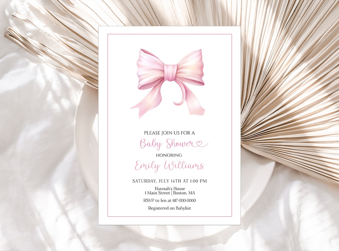 Pink Bow Baby Shower Invitation Girl Baby Shower Invitation Baby Shower ...