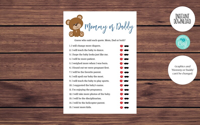 Editable Baby Shower Game Bundle Teddy Bear Mommy or Daddy Whats in ...