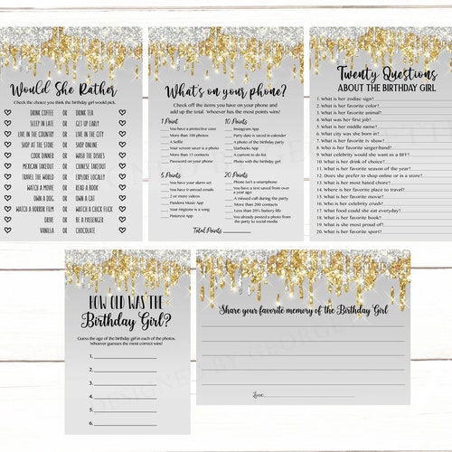 Adult Birthday Game Bundle for Her Gold Whats in Your Phone - Etsy