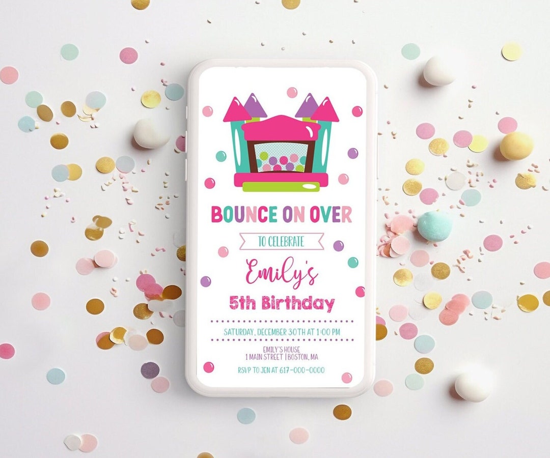 Bounce Birthday Party Text Invitation Pink Bounce House Birthday Party ...