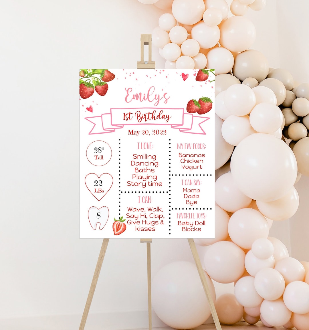 Editable Strawberry Birthday Board Red Berry Sweet Birthday Printable ...