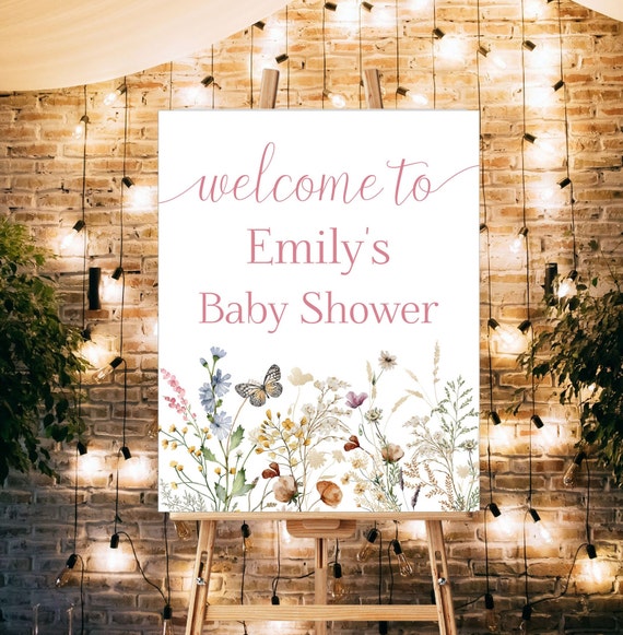 Wildflowers Baby Shower Welcome Sign, Editable Pink Sprinkle Welcome ...