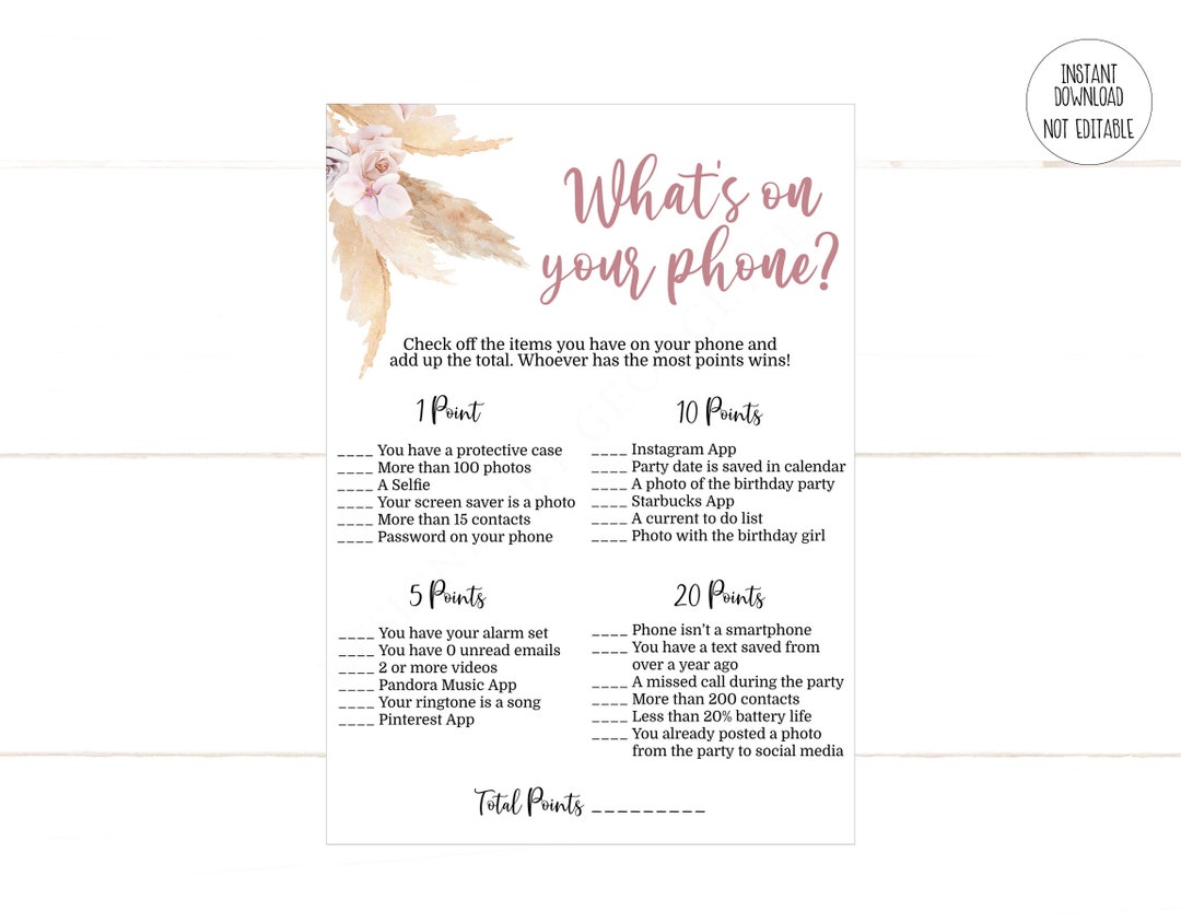 Birthday What's in Your Phone Game Girl, Boho Whats in Your Phone Women ...