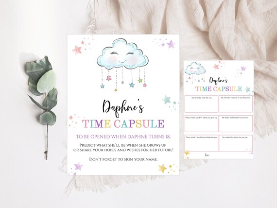 Editable Rainbow Time Capsule Set, Cloud Time Capsule Card, Gender ...