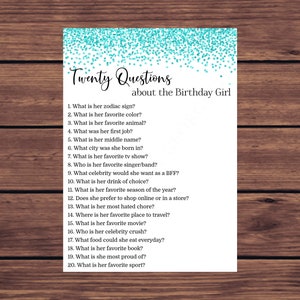 Editable Twenty Questions Blue Women's Birthday Party - Etsy