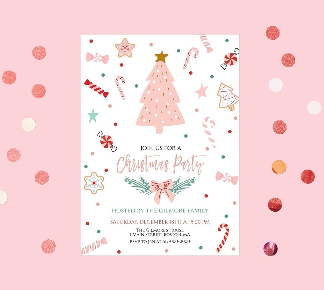 Pink Christmas Party Invitation Christmas Invitation Instant Download ...