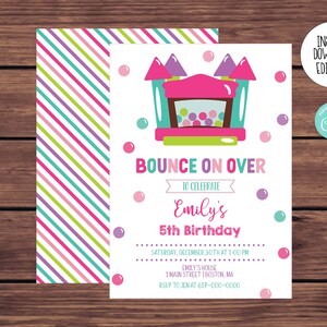 Bounce House Birthday Invitation Girl Pink Bounce Birthday Invitation ...